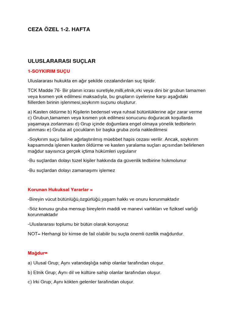 Ceza Özel 1 Ders Notu | PDF