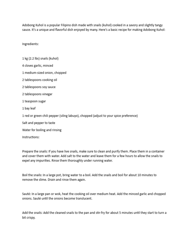 Adobong Kuhol Recipe | PDF