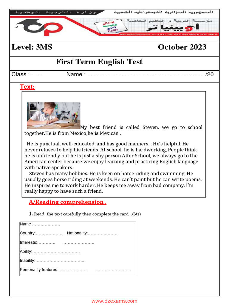 Dzexams 3am Anglais 277621 | PDF