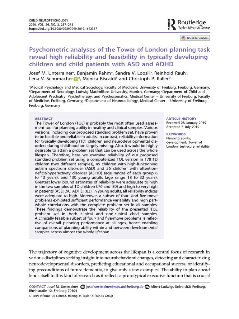 Psychometric Analyses of The Tower of London | PDF | Autism Spectrum ...