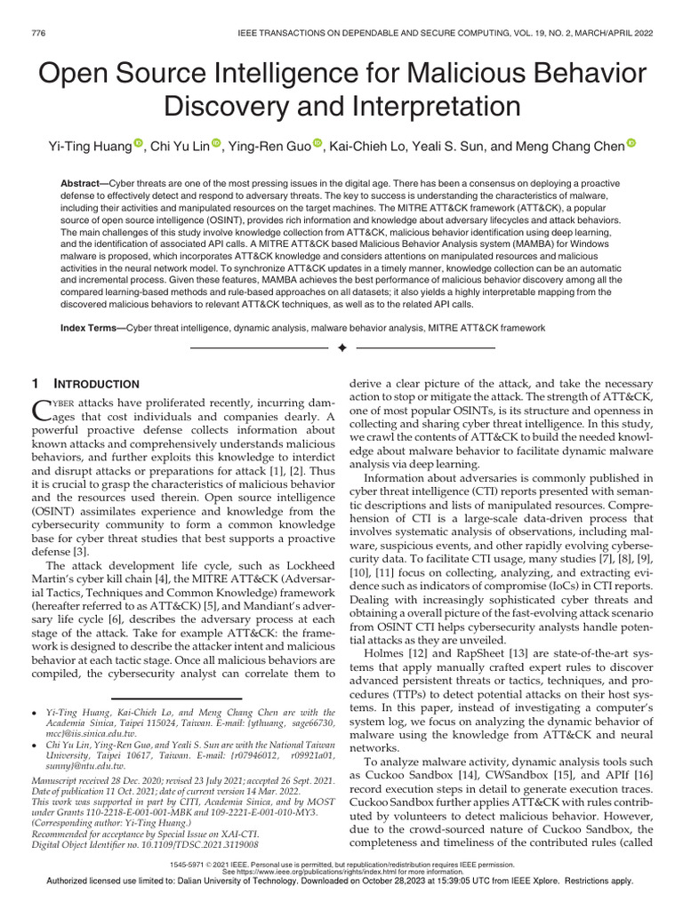 Open Source Intelligence For Malicious Behavior Discovery and Interpretation | PDF | Malware ...