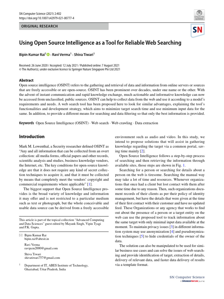 Using Open Source Intelligence As A Tool For Reliable Web Searching | PDF