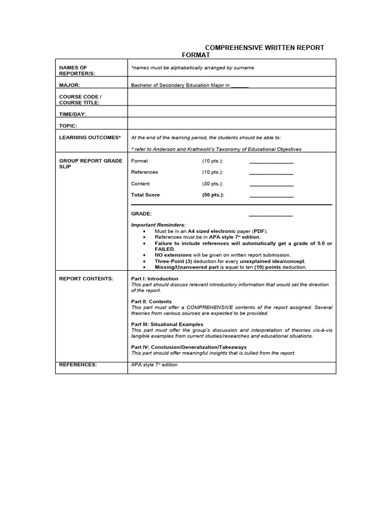 Comprehensive Written Report Template | PDF