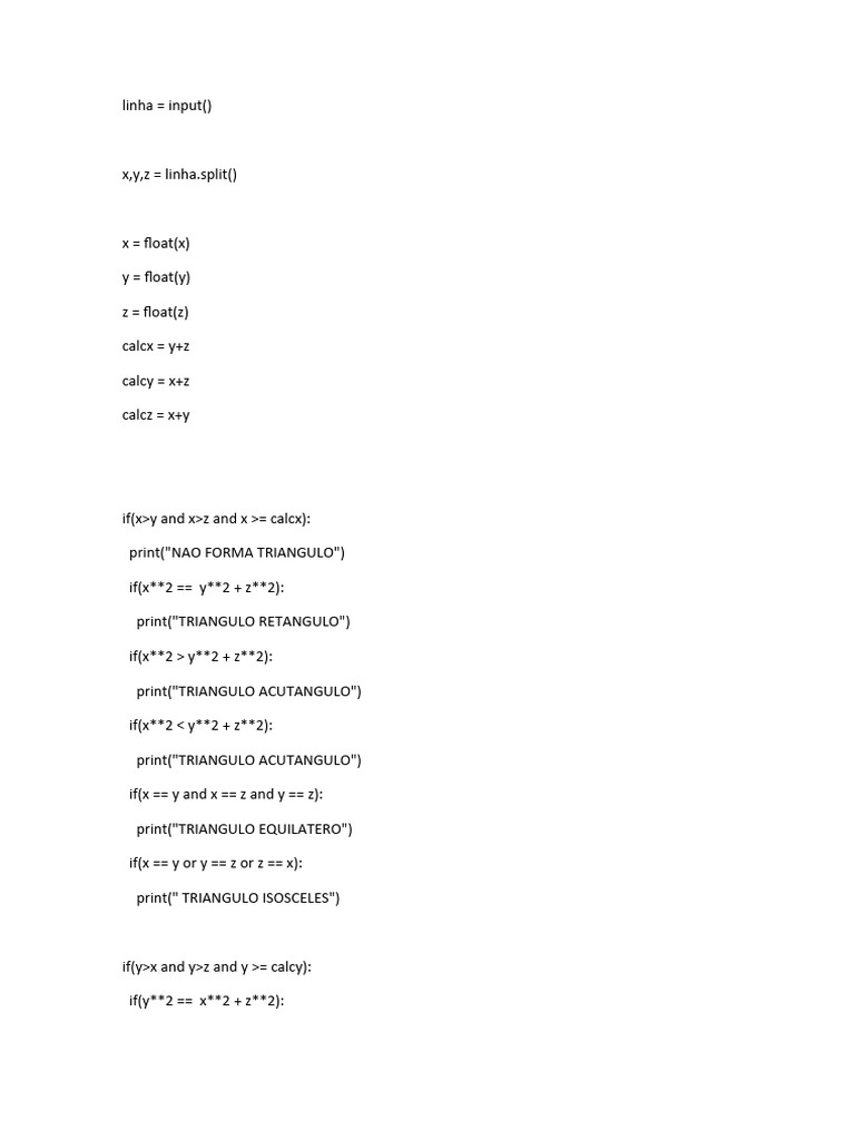 Programa em Python Que Classifica Um Triangulo | PDF