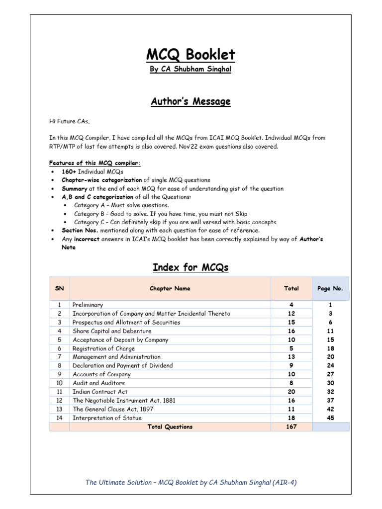 CAI MCQ Booklet v2 Final | PDF | Preferred Stock | Securities (Finance)