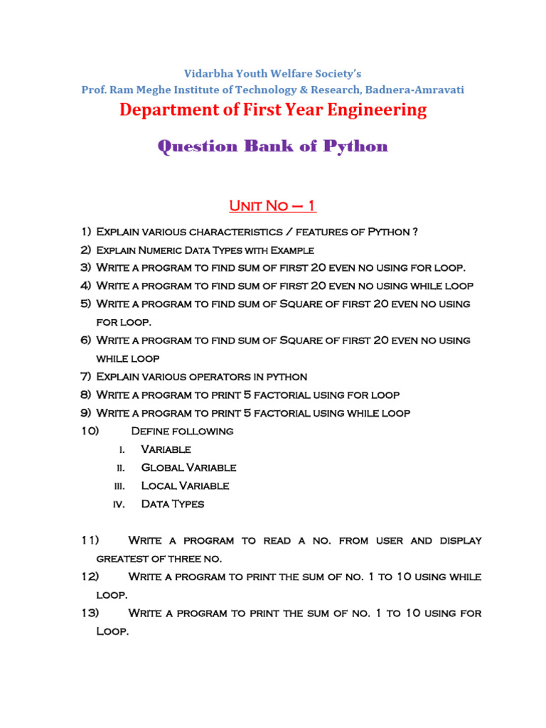 Python Question Bank 11 | PDF | Parameter (Computer Programming ... Python Question Bank 11 | PDF | Parameter (Computer Programming ...