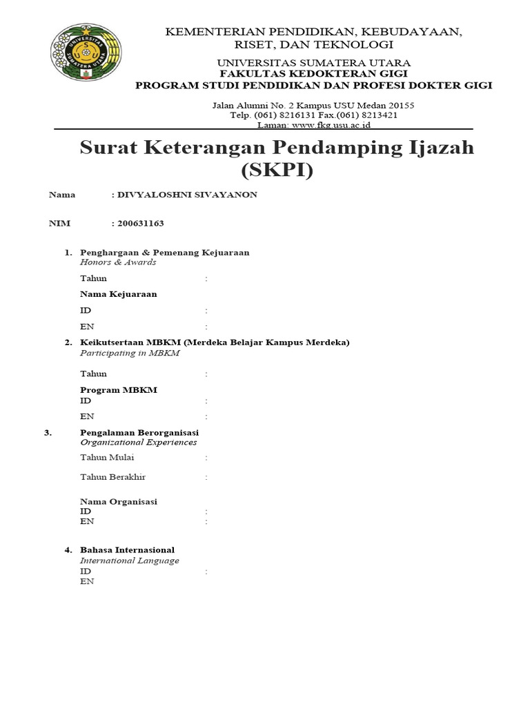 SKPI Universitas Sumatera Utara | PDF