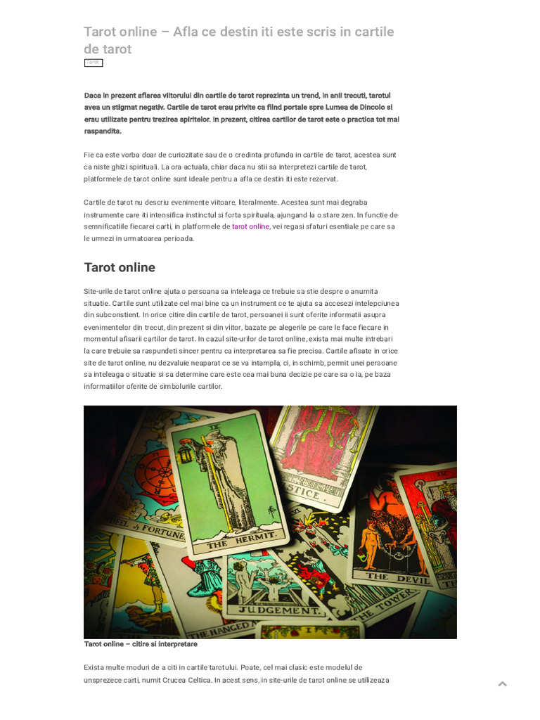 Tarot Online - Afla Ce Destin Iti Este Scris in Cartile de Tarot | PDF