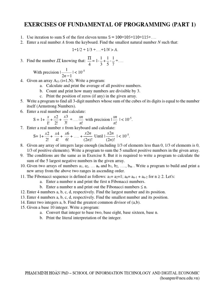 Exercises of Fundamental of Programming - Part 1 | PDF