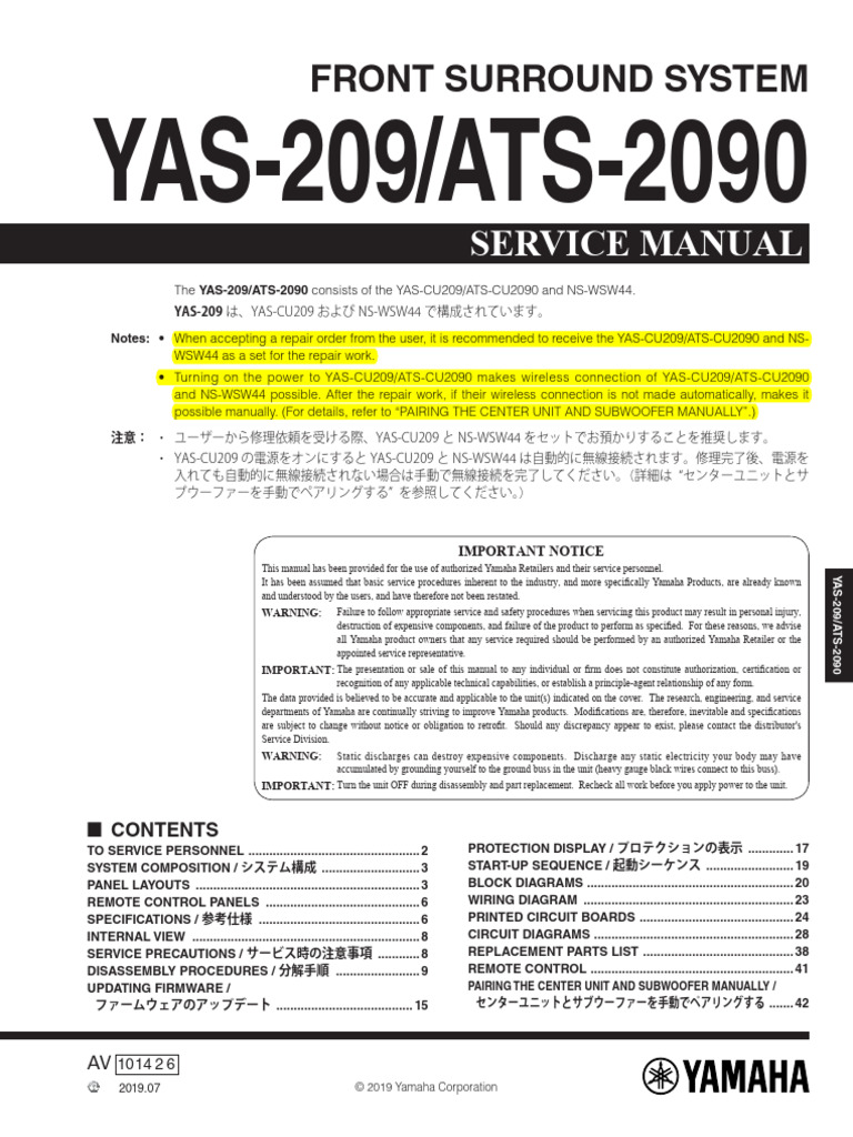 Yas-209 - Cu209 Ats-2090 - Cu2090 NS-WSW44 | Download Free PDF | Loudspeaker | Wi Fi