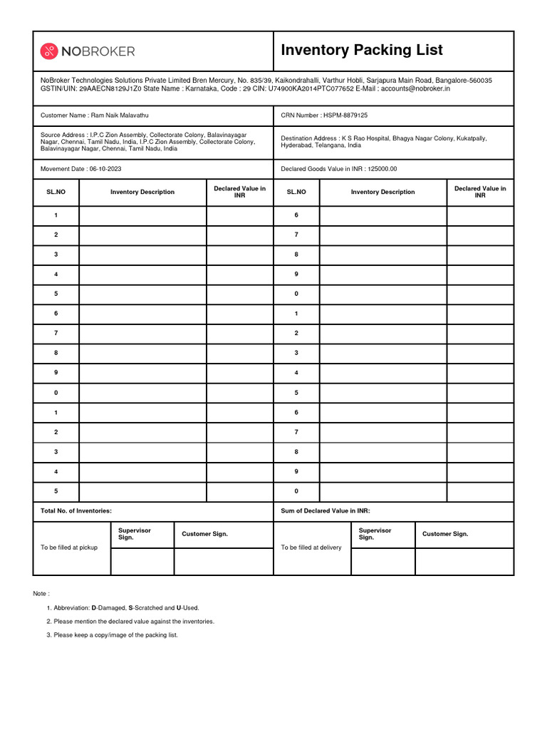 Inventory Packing List | PDF