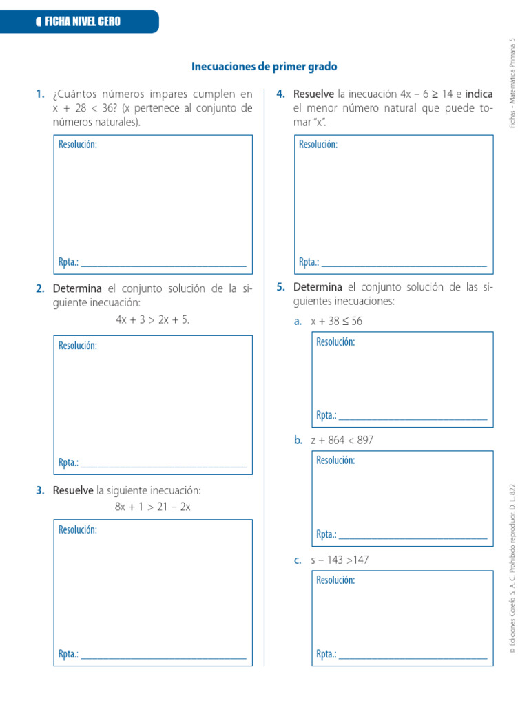 Inecuaciones para Primaria 5 | PDF