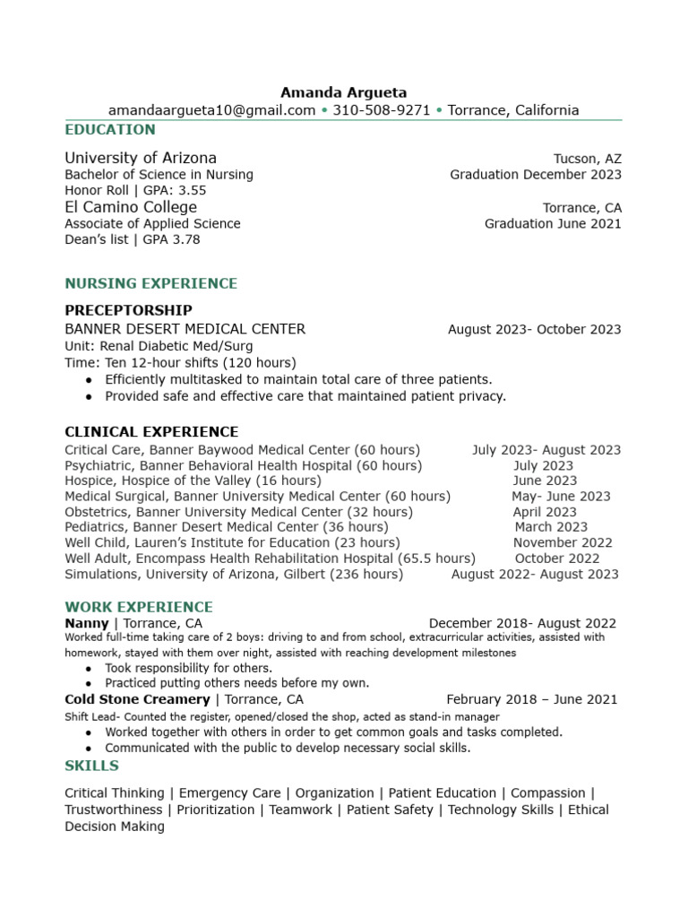 Amanda Argueta Resume | PDF