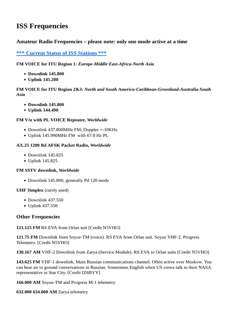ISS Frequencies - ISS FAN CLUB - For Fans of ISS and Space Exploration ...