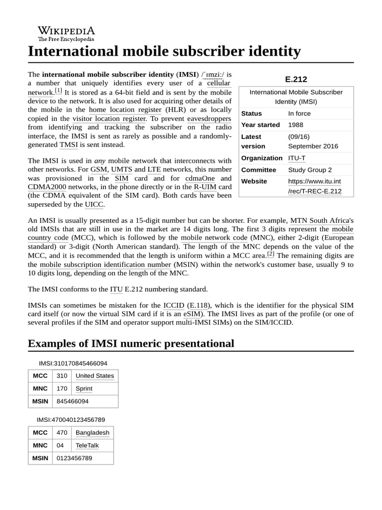 International Mobile Subscriber Identity - Wikipedia | PDF | Software ...