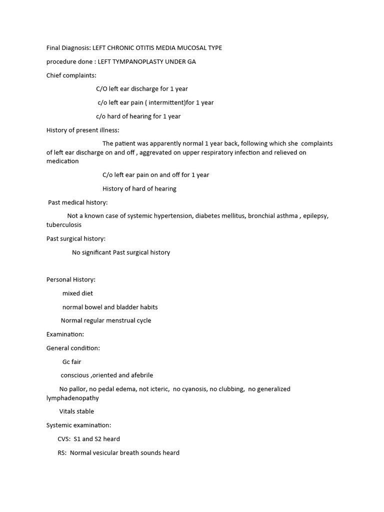 Ds Left Csom | PDF | Ear | Medical Specialties