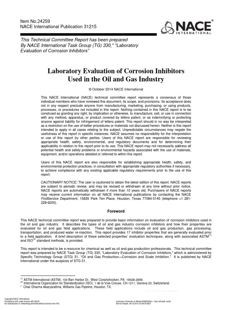 NACE International Publication 31215 - 2014 | PDF | Ph | Viscosity