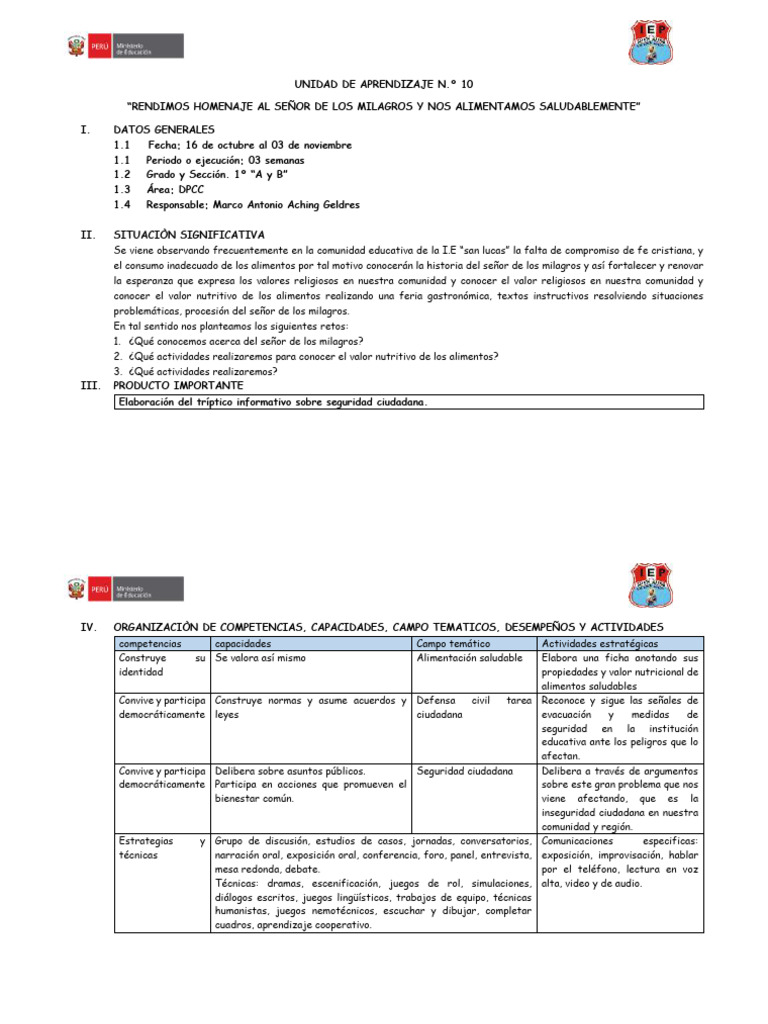 Unidad de Aprendizaje DPCC | PDF | Alimentos | Defensa Civil