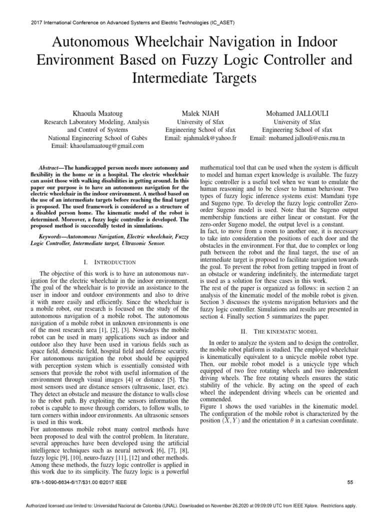 Autonomous Wheelchair Navigation in Indoor Environment Based On Fuzzy Logic Controller and ...