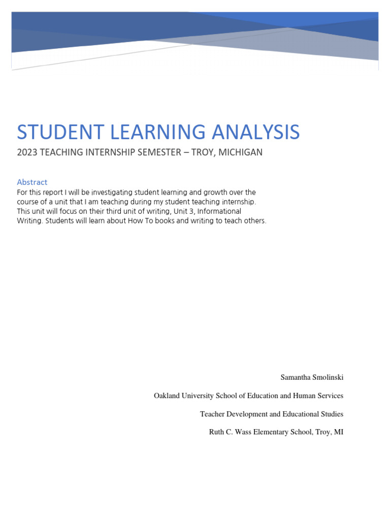 Student Learning Analysis Report | PDF | Teachers | Learning