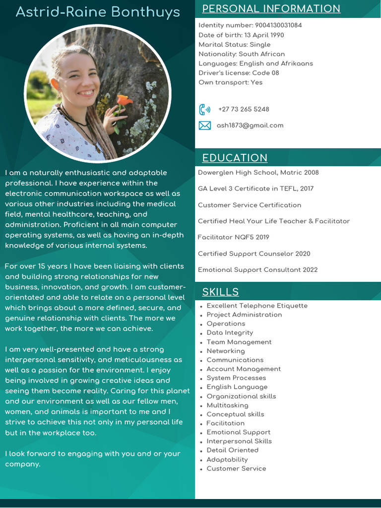 Astrid-Raine Bonthuys CV | PDF | Amazon Web Services | Operating System