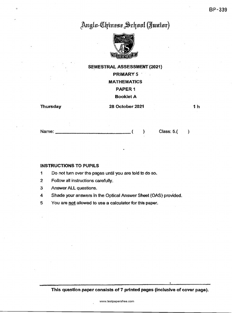 P5 Maths 2021 Sa2 Acs Junior Pdf