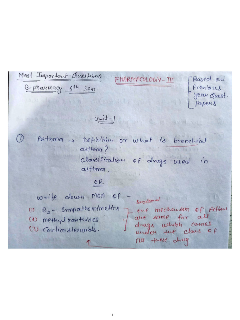 Pharmacology Imp Questions Solution (All Units | PDF