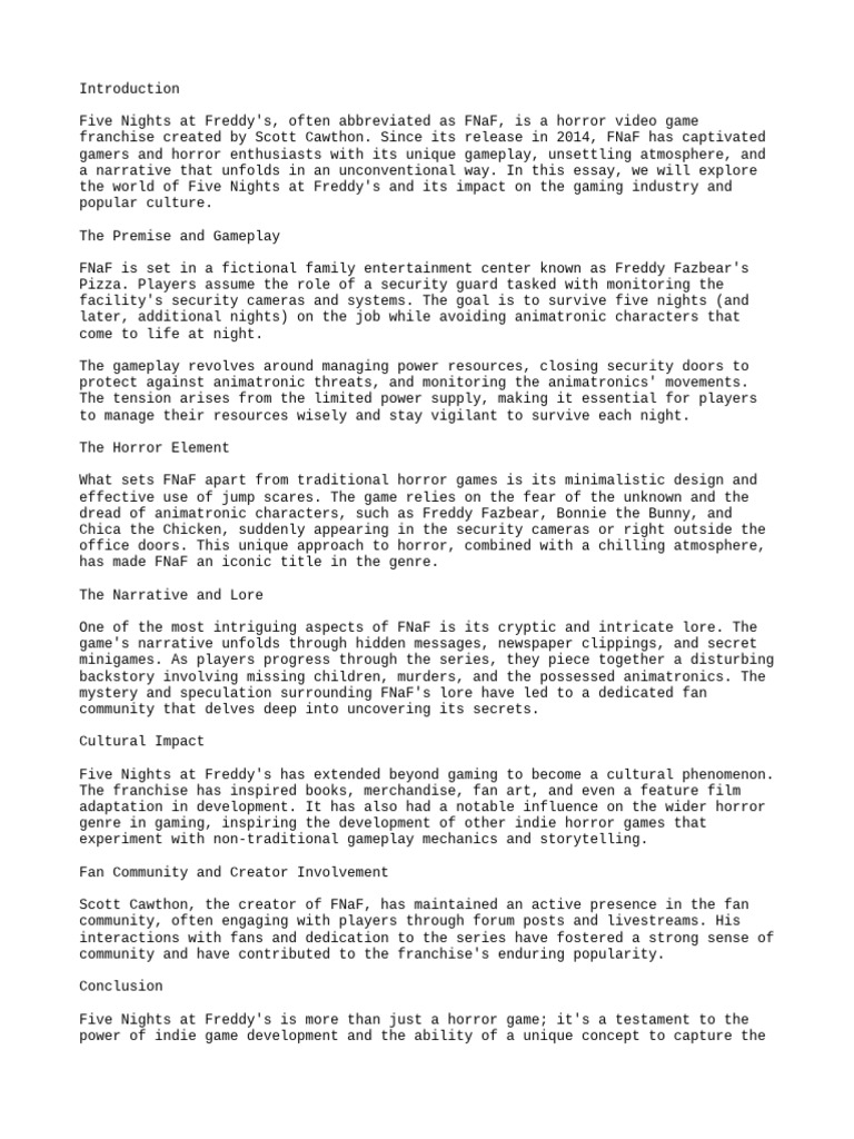 Five Nights at Freddy's (FNaF) - The Horror Gaming Phenomenon | PDF Five Nights at Freddy's (FNaF) - The Horror Gaming Phenomenon | PDF