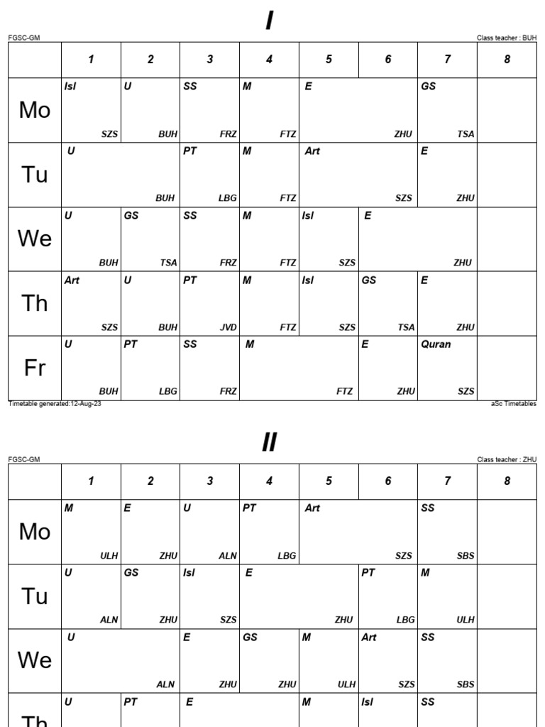 FGSC-GM Class Timetable Overview | PDF
