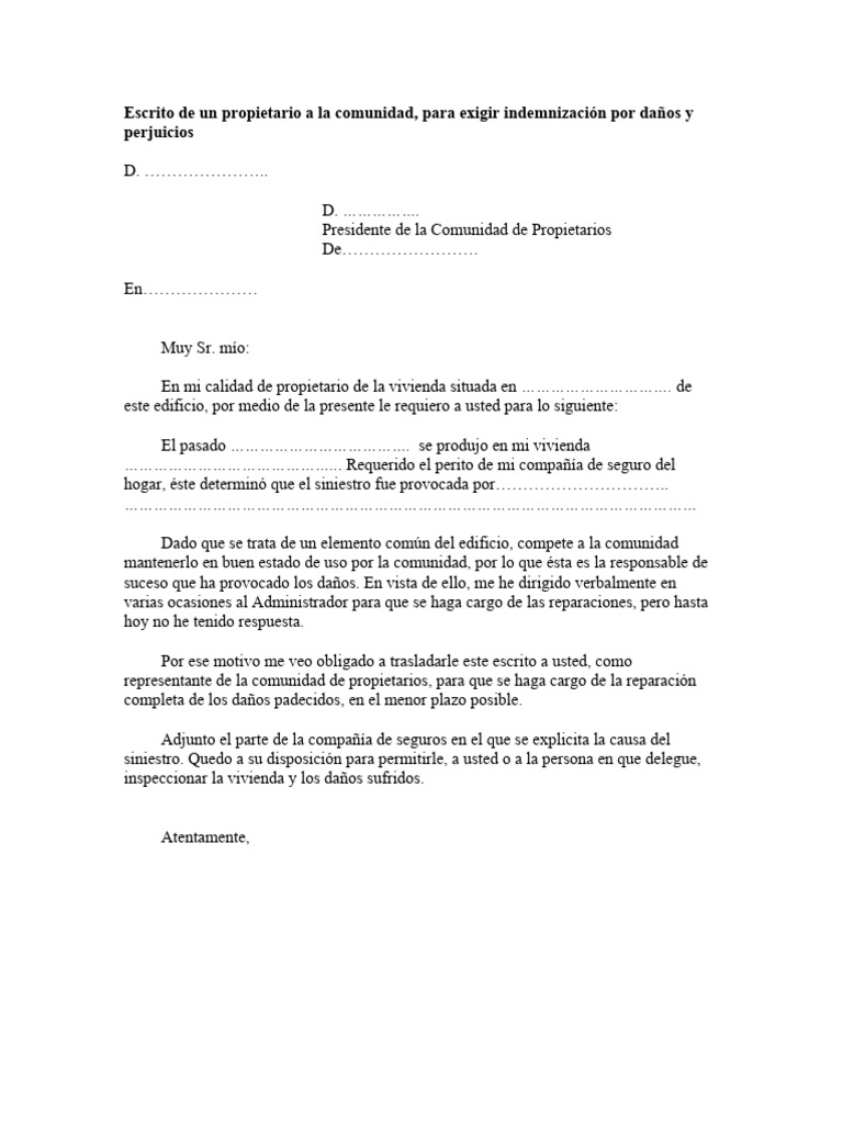 Carta Resarcimiento Daños Por Obras | PDF