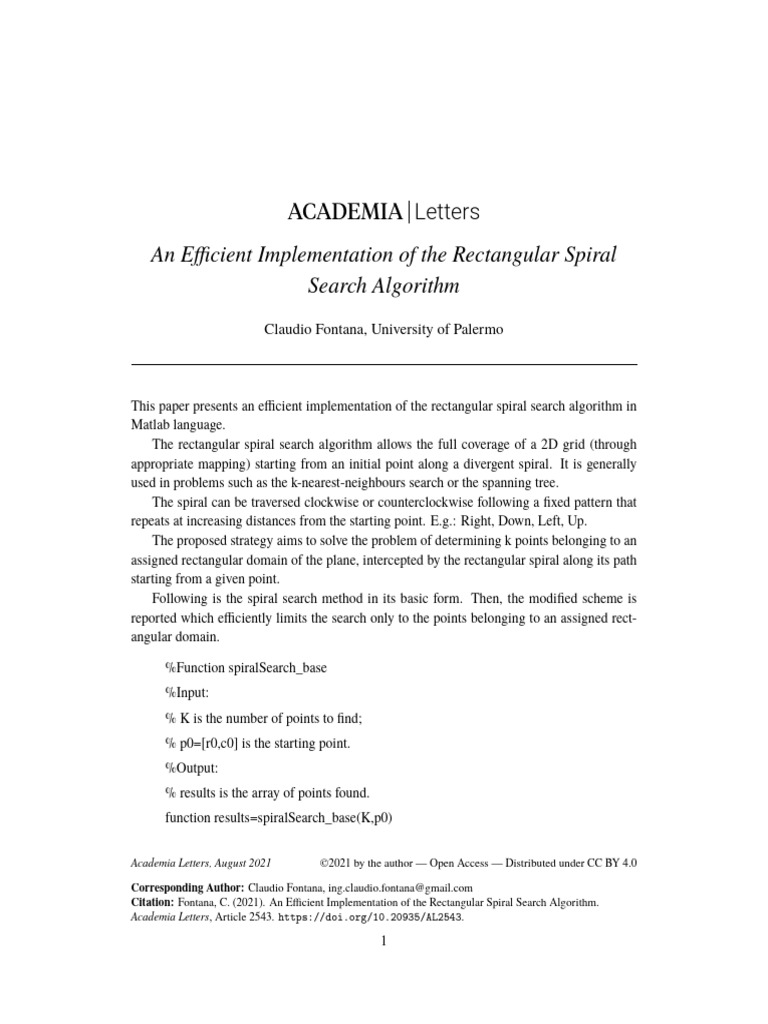 Efficient Implementation of Rectangular Spiral Searcha Algorithm | PDF