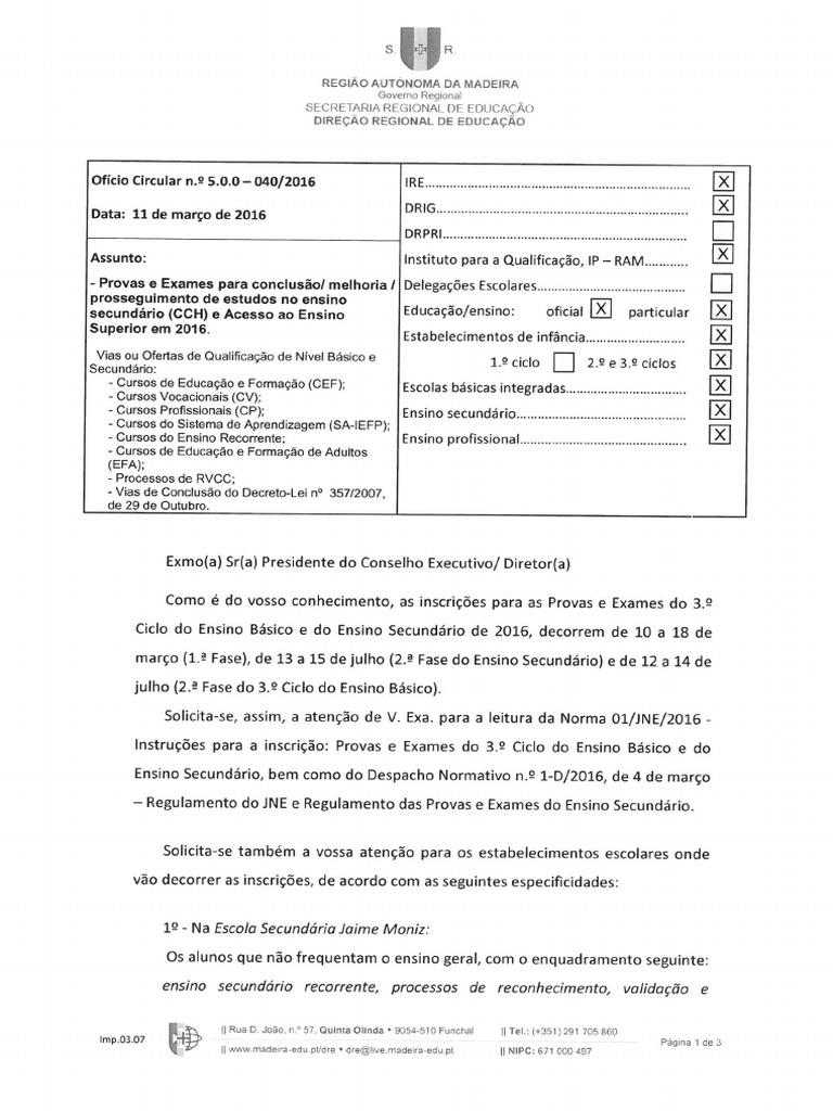 Ofício Circular N. 040-2016 | PDF