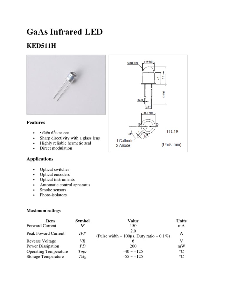 GaAs LED KED511H Specifications | PDF | Technology & Engineering