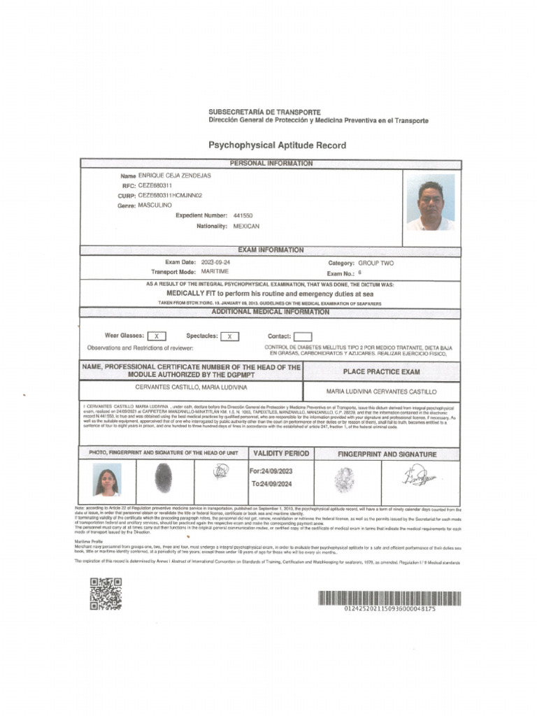 Ceja Zendejas Enrique - Examen Medico Sct-1 | PDF