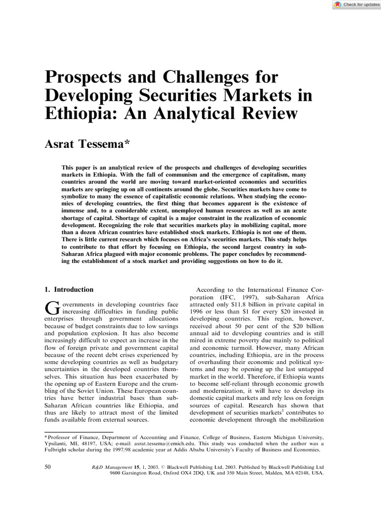 African Development Review - 2003 - Tessema - Prospects and Challenges ...