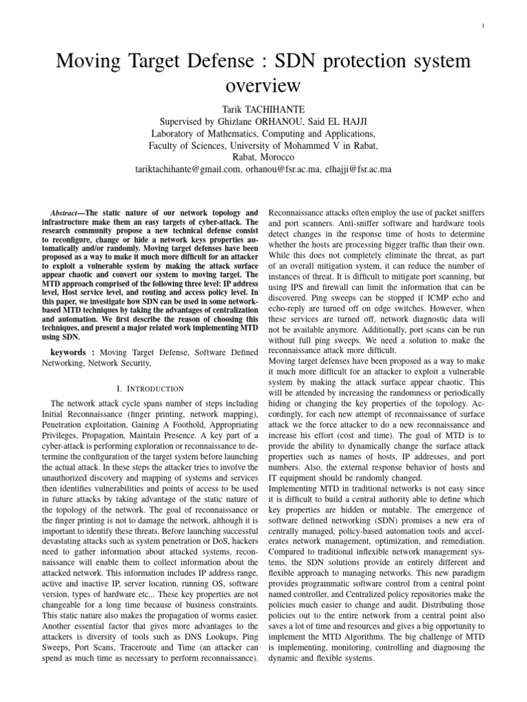 Moving Target Defense SDN Protection System Overview | PDF | Computer Network | Telecommunications