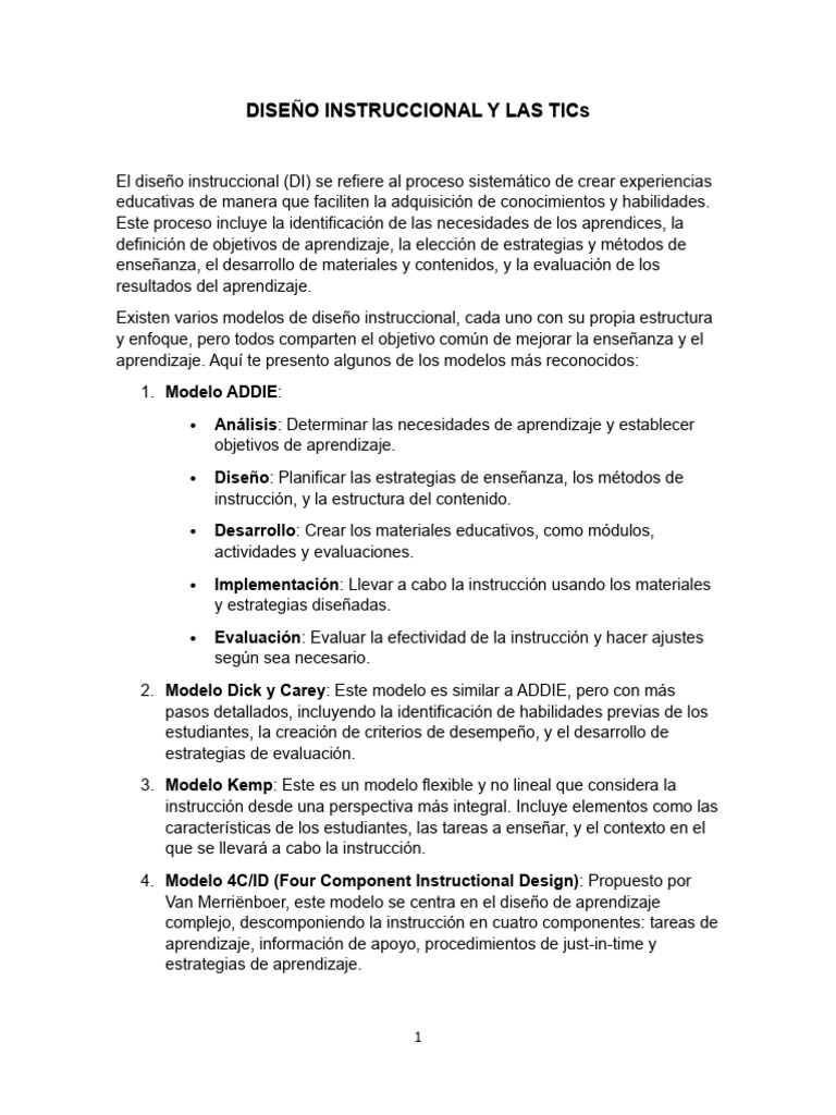 Desarrollo de Modelos de Diseño Instruccional Con TICs | PDF | Aprendizaje | Diseño instruccional