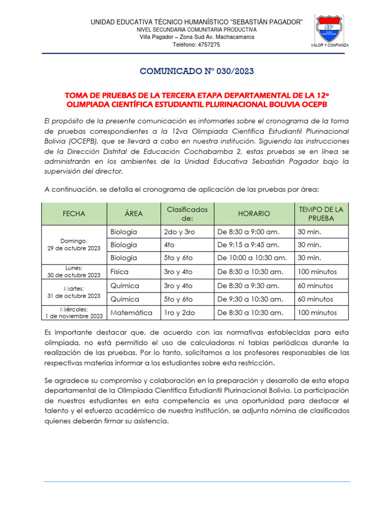 Comunicado Olimpiadas 2023 | PDF | Naturaleza | Ciencias Naturales