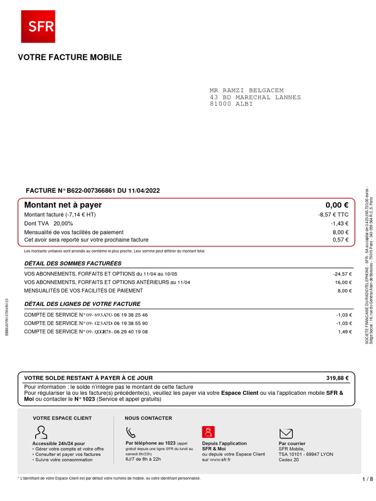 SFR Facture B622 007366861 | PDF