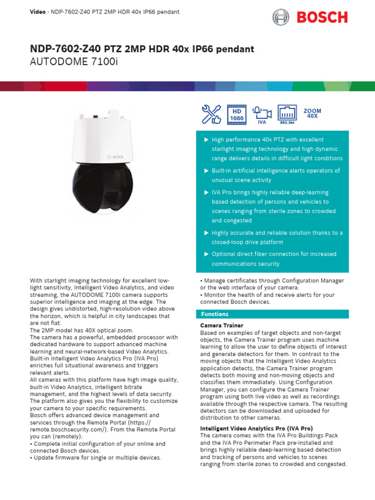 AUTODOME 7100i Data Sheet enUS 101217963787 | PDF