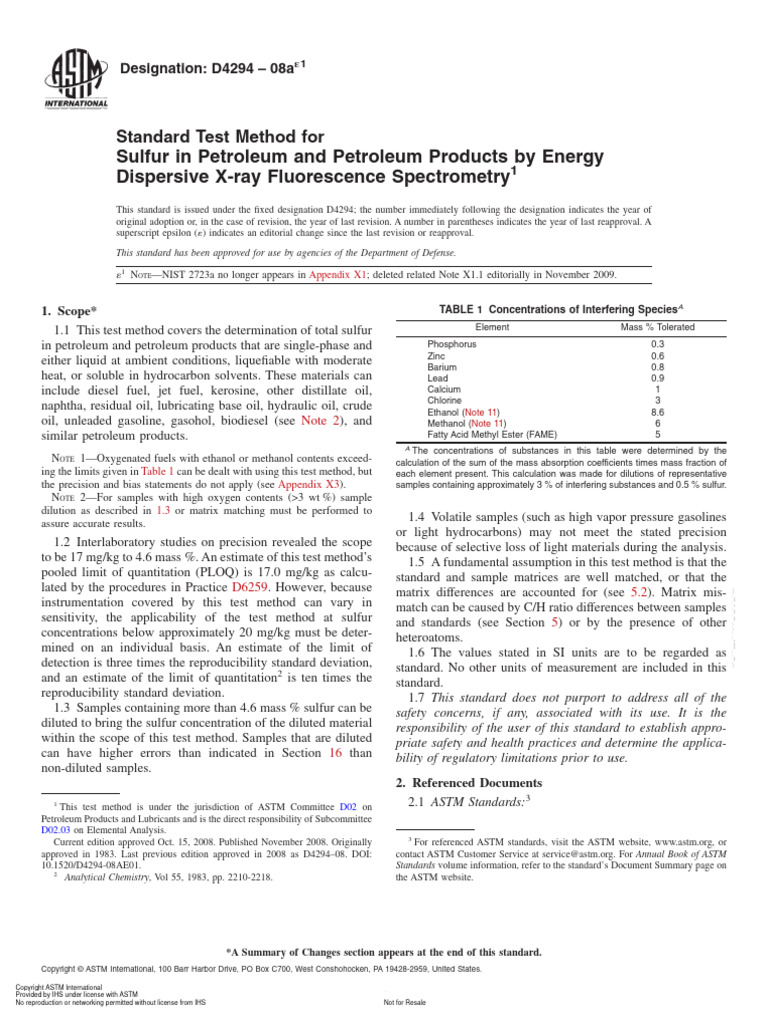 Astm D-4294-08 | PDF