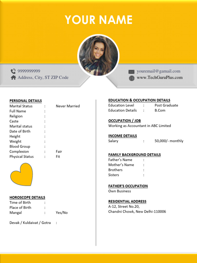 8 Marriage Biodata Template in Word | PDF