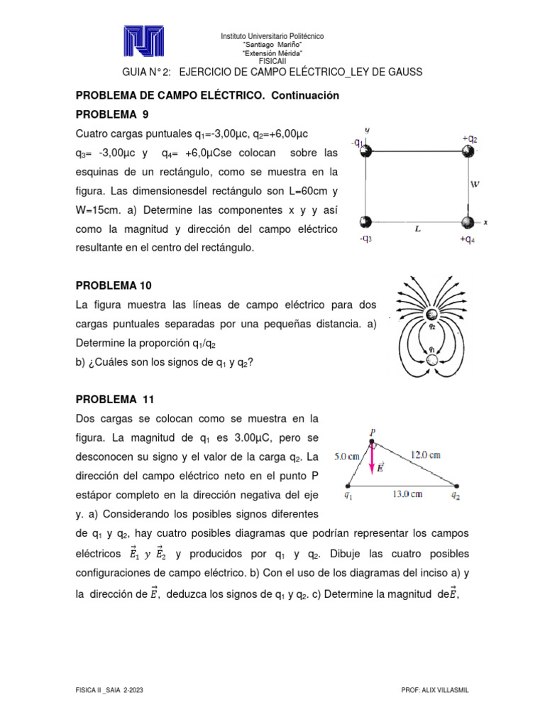 Guia #2 Campo Electrico y Ley de Gauss | PDF