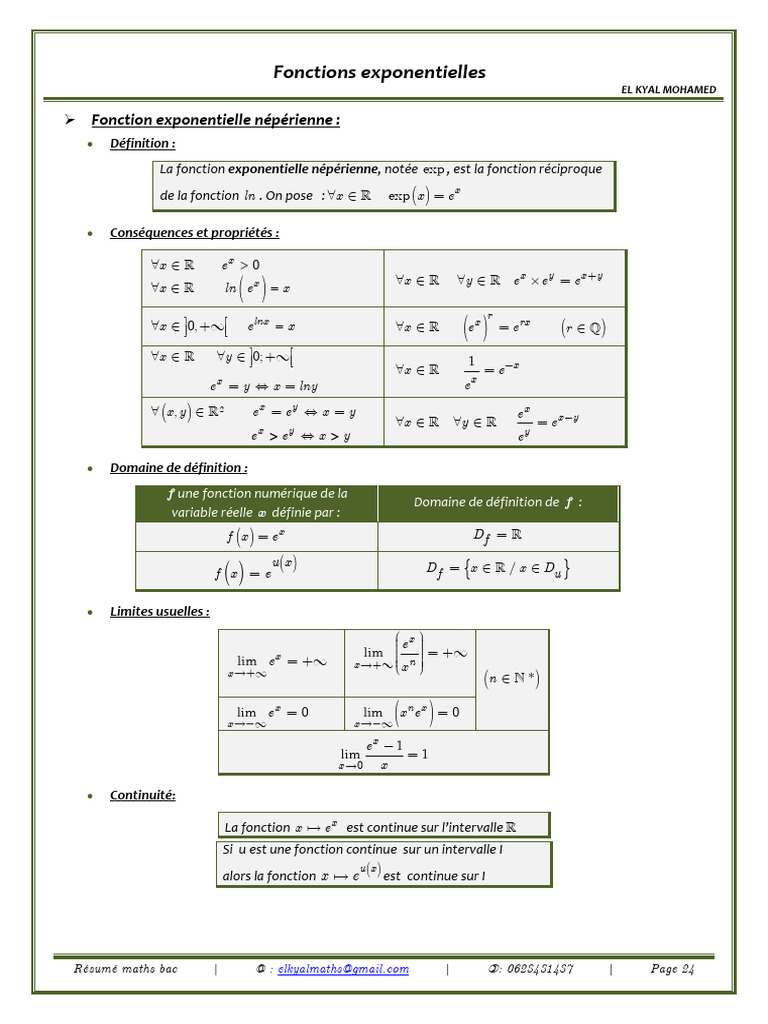 Fonctions Exponentielles Resume de Cours 1 | PDF