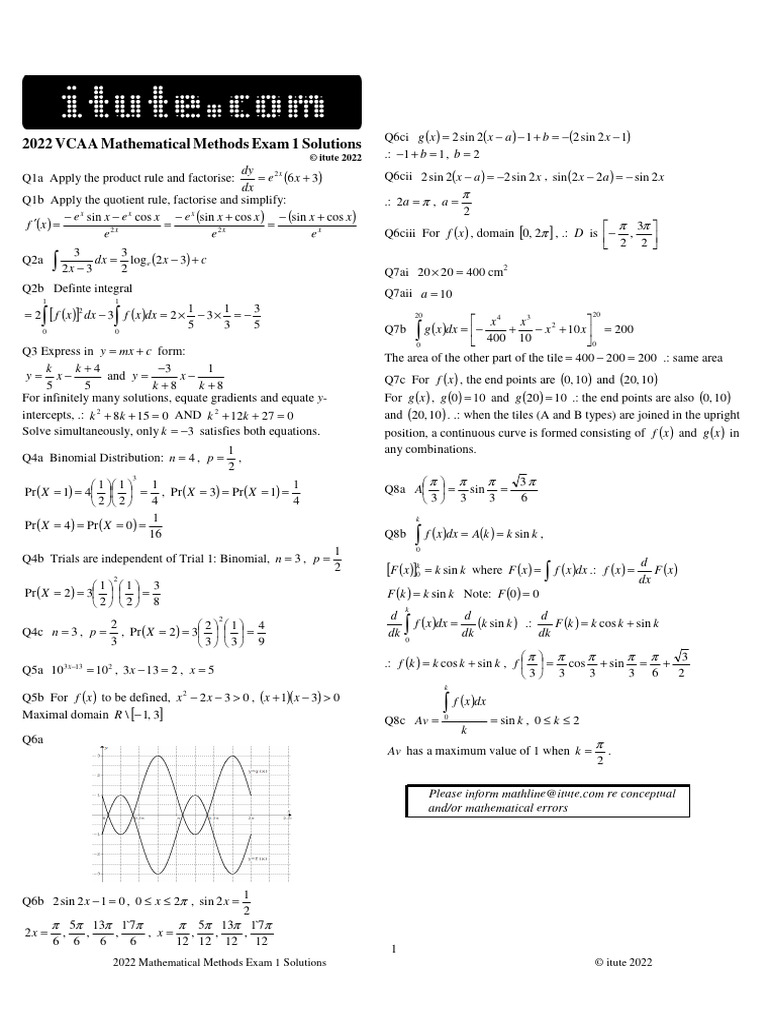 Math Methods Exam Solutions | PDF | Differential Calculus ...