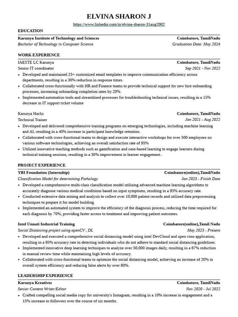 Elvina's Resume June'23 | PDF | Machine Learning | Cognitive Science