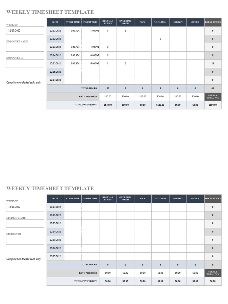 IC Weekly Timesheet Template 11516 | PDF | Overtime | Private Law