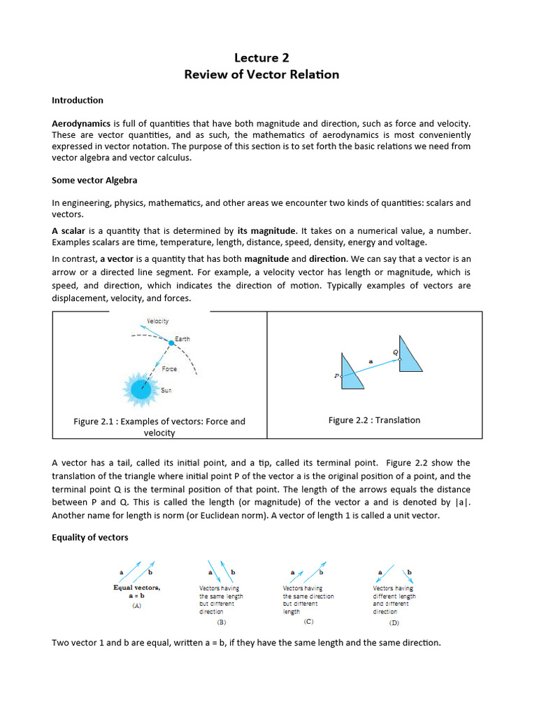 Lecture 2 Review of Vector Relation | PDF | Euclidean Vector | Euclidean Geometry