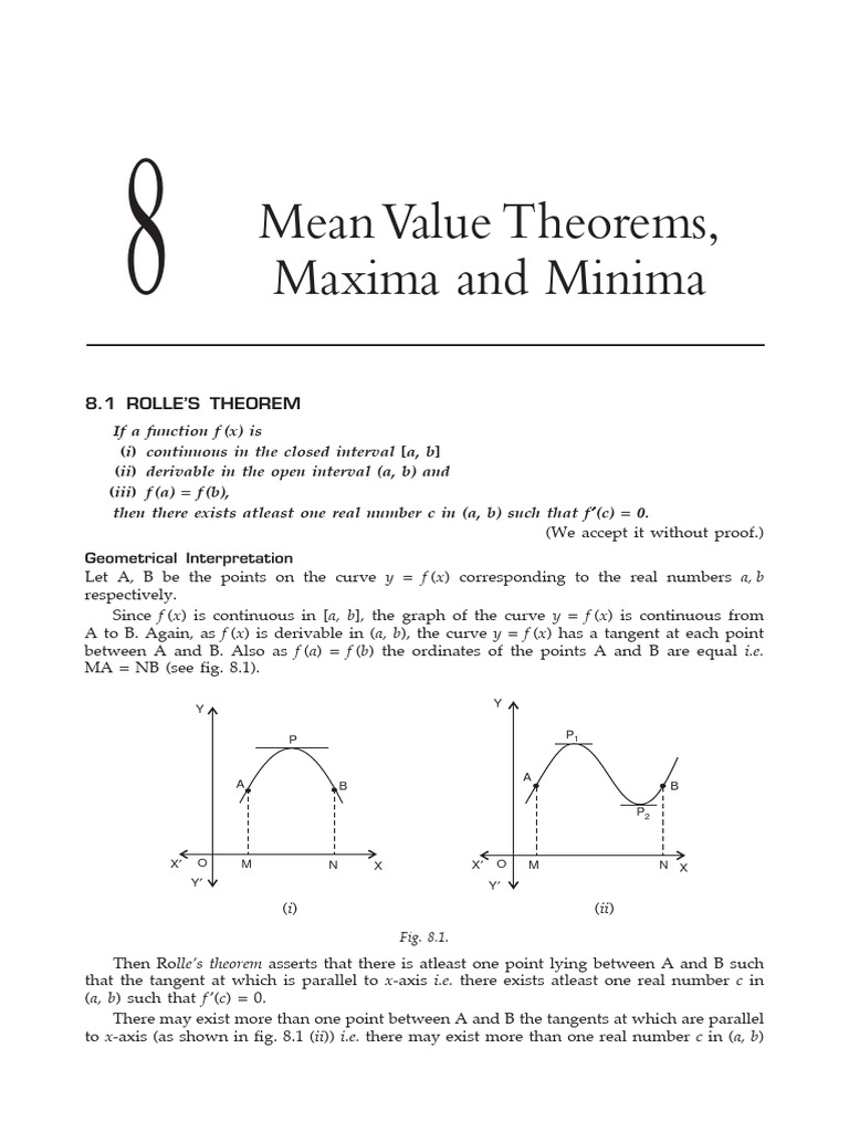 Mean Value Theorems Maxima Minima | PDF