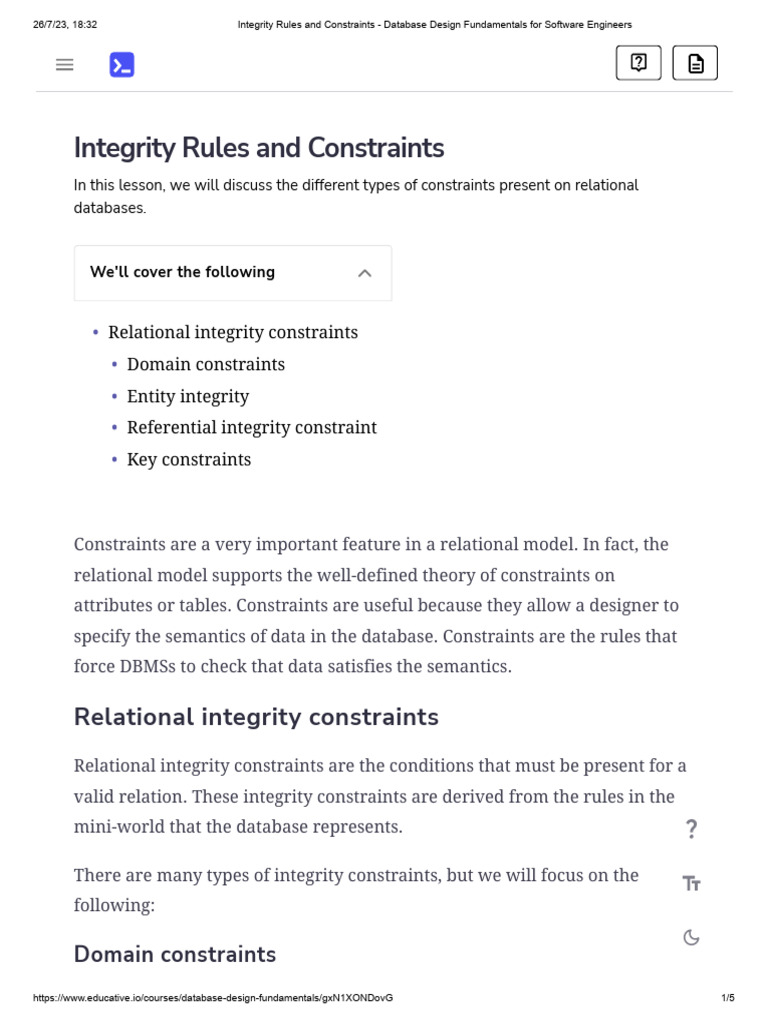 Integrity Rules and Constraints - Database Design Fundamentals For Software Engineers | PDF ...